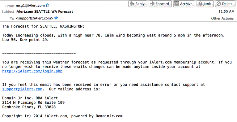 Sample Daily Weather Forecasts By Email And Text Message Weather And 
